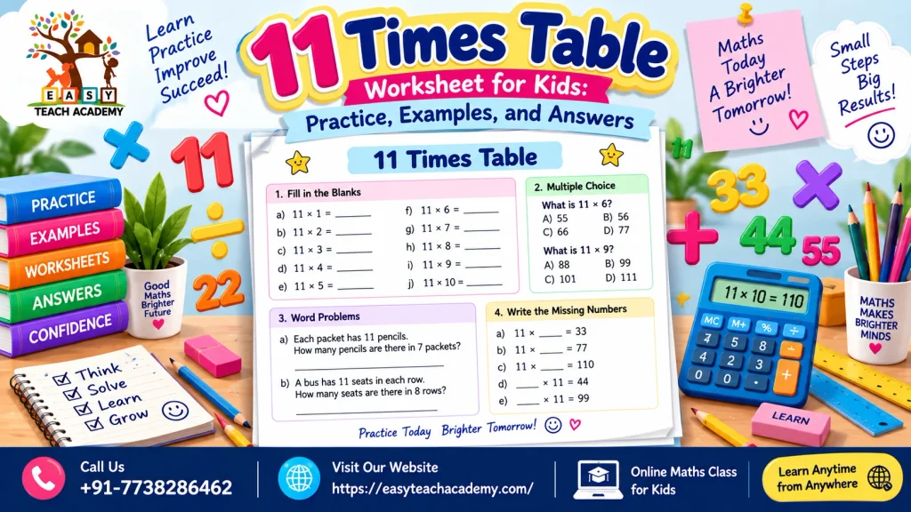 11 Times Table Worksheet for Kids | Free Printable PDF