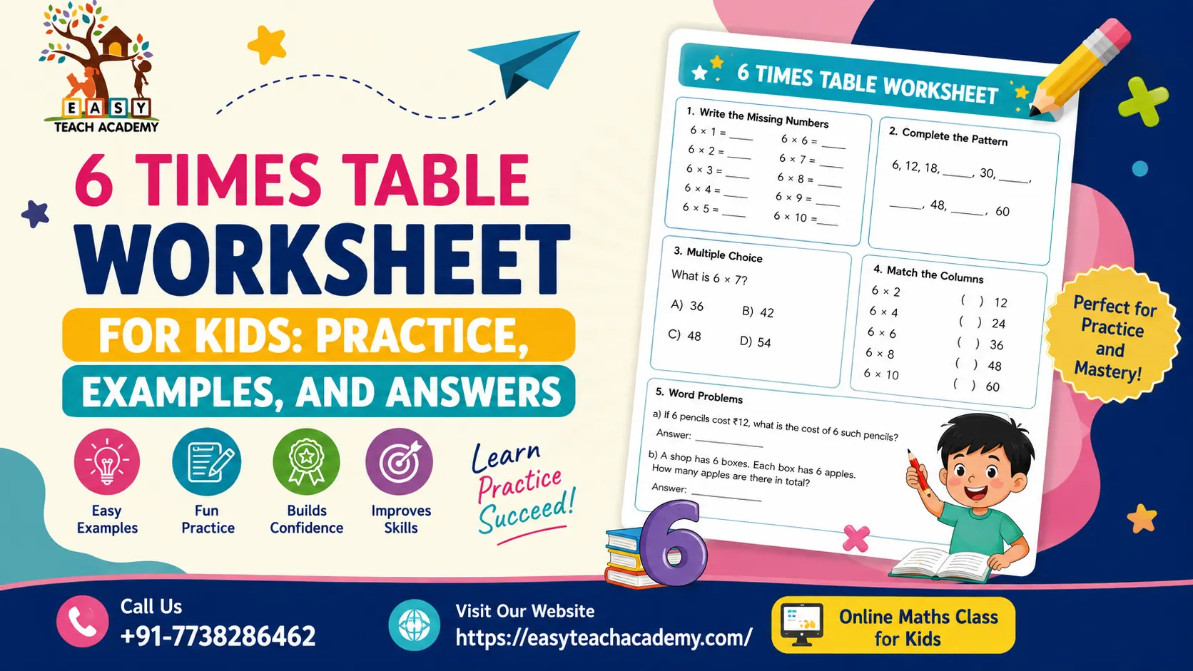 Free 6 Times Table Worksheet for Kids | Practice & Answers | Free ...
